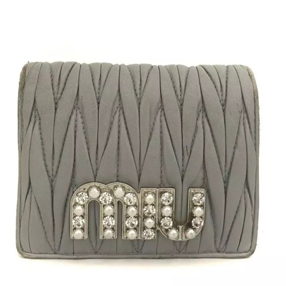Miu Miu | Bags | Miu Miu Pear And Rhinestone L Logo Gather Leather ...